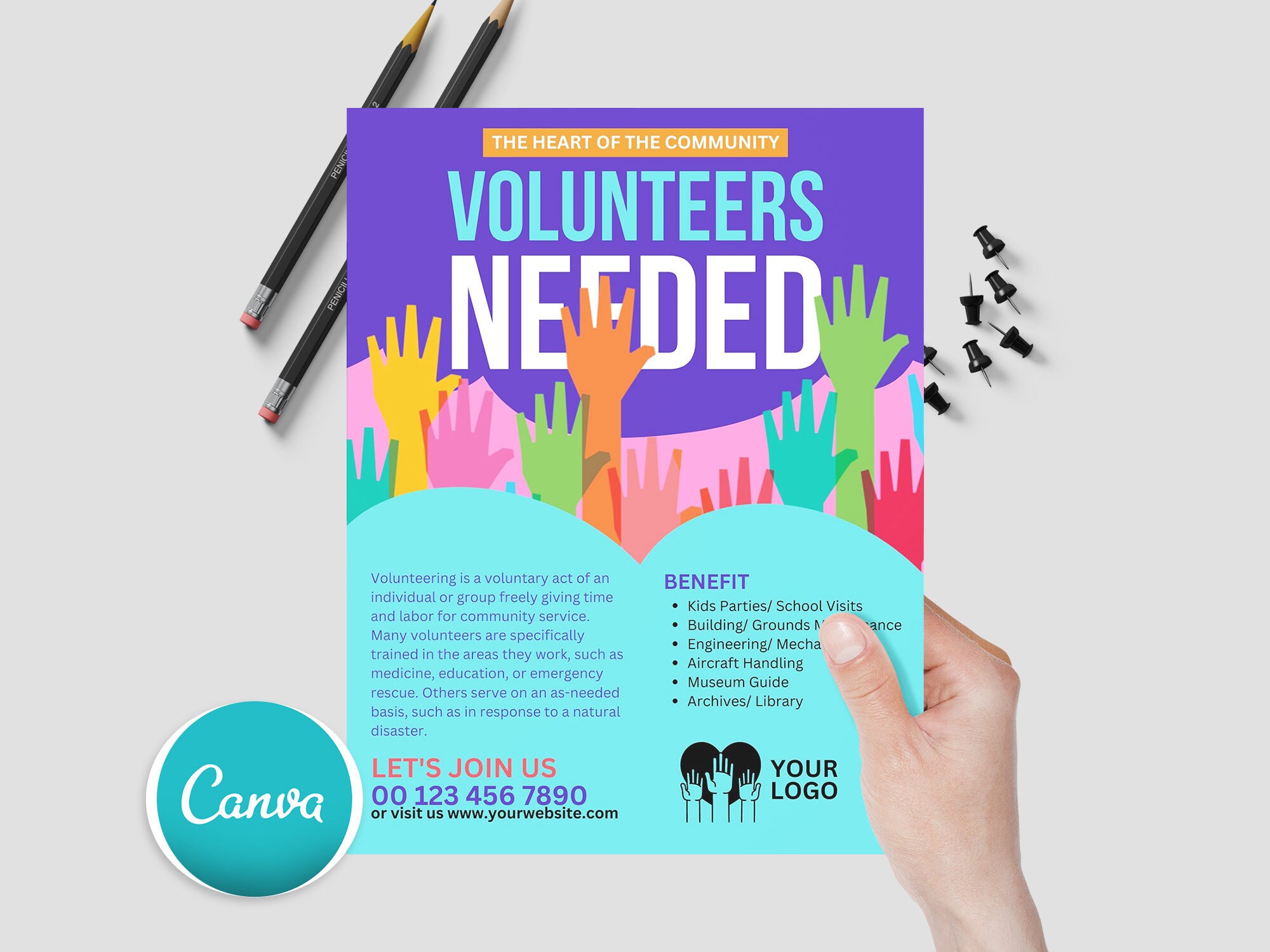 Volunteer Flyer, Volunteers Needed Design, DIY Canva Community Group ...