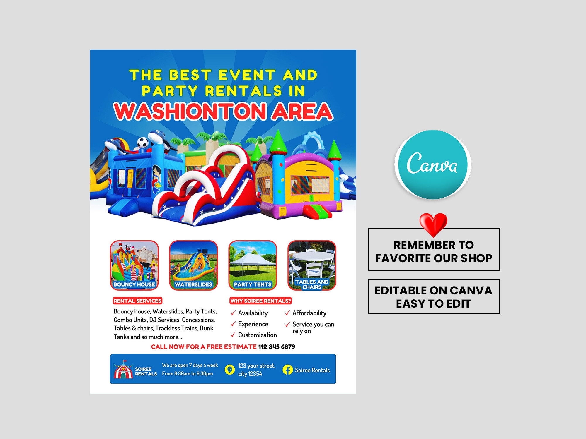 Party Rental Flyer, Editable Flyer Design, DIY Canva Poster Template ...