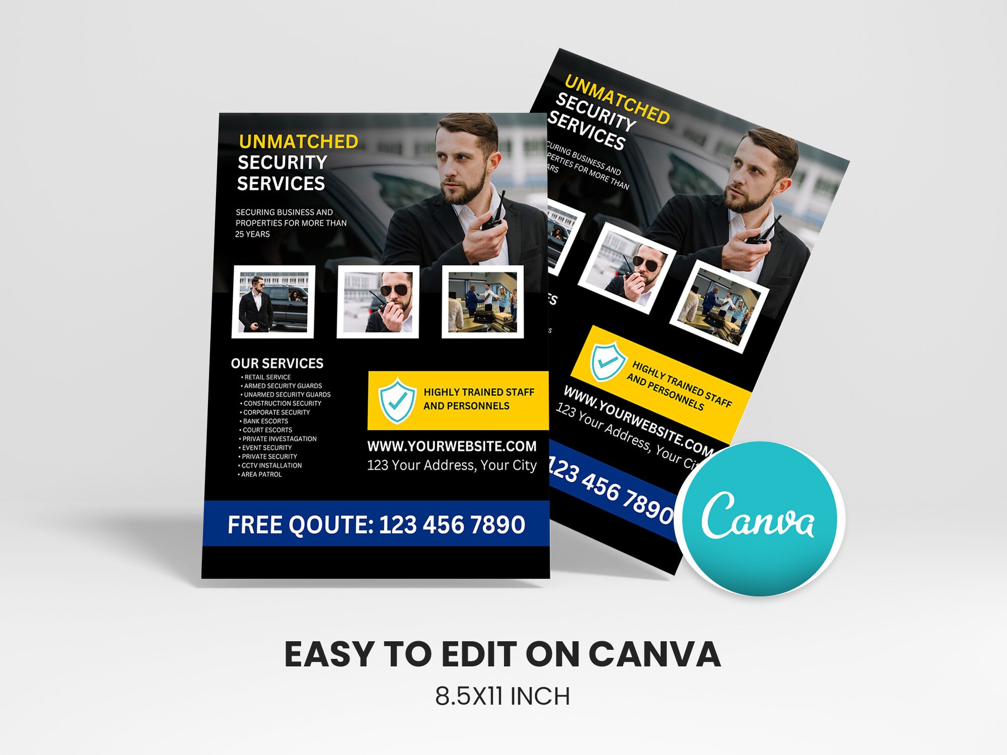 Security Flyer, Security Service Flyer, Editable Flyer , DIY Canva ...