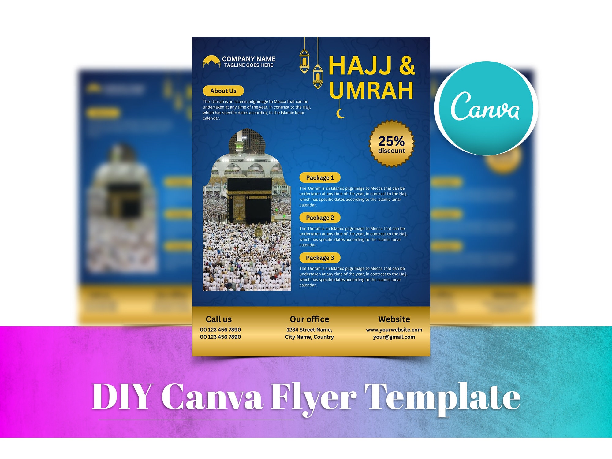 Hajj Flyer, Printable Hajj Umrah Flyer Design, DIY Canva Eid Mubarak ...