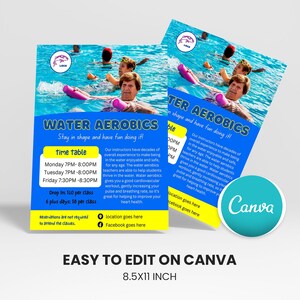 Water Aerobics Flyer, Editable Flyer, DIY Canva Template, Water ...