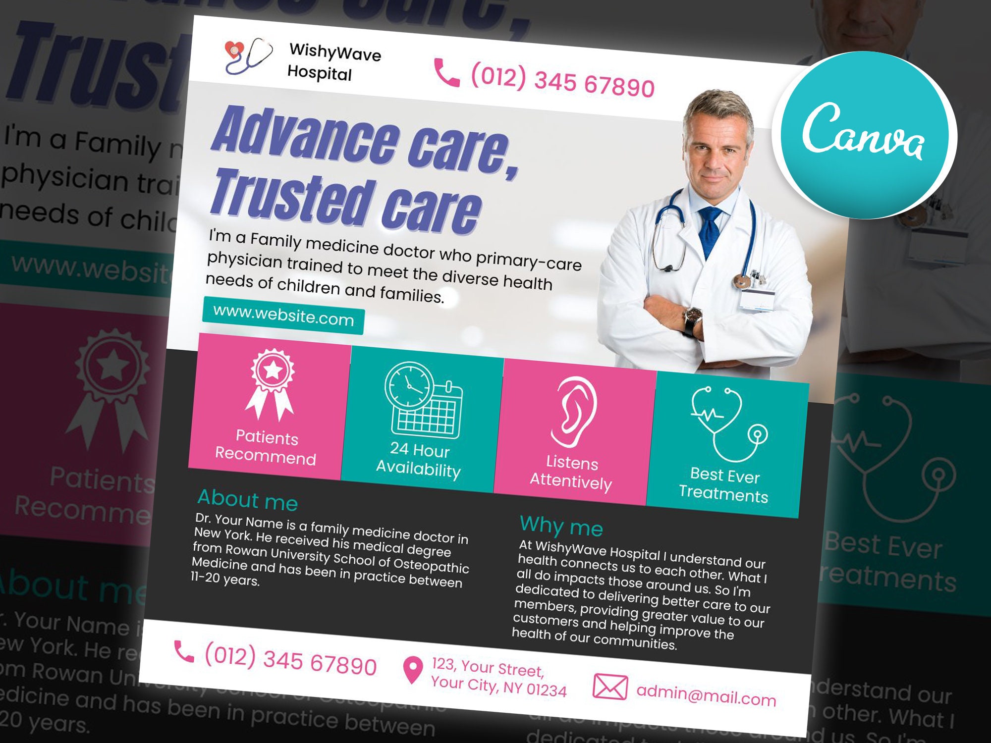 Doctor Flyer Family Doctor Design Hospital Flyer DIY Canva - Etsy