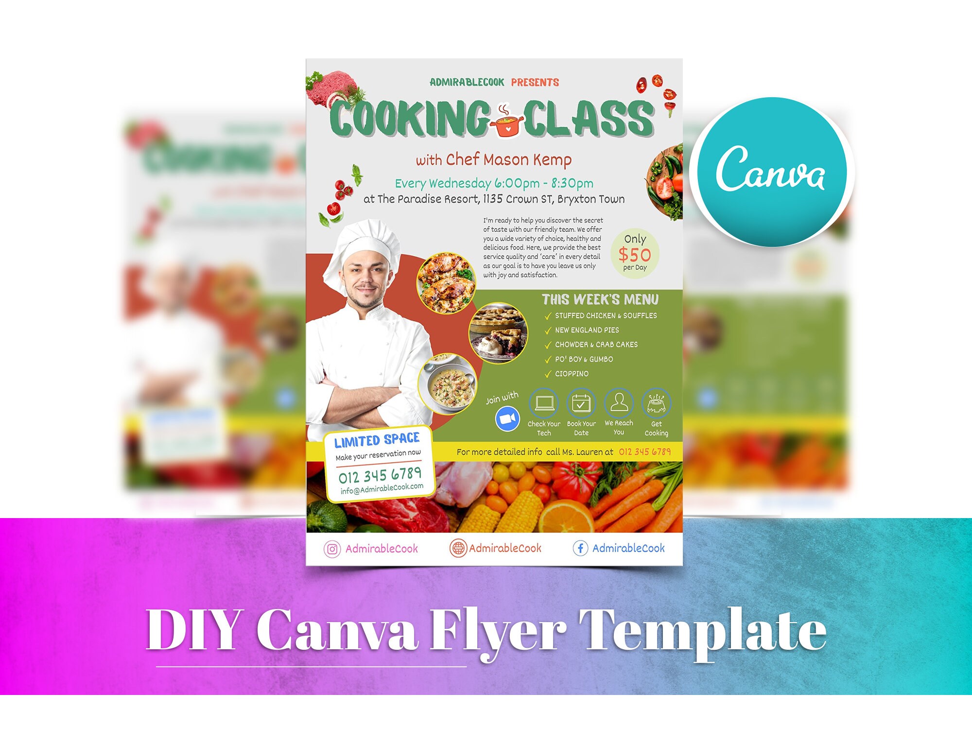 Cooking Class Flyer, DIY Canva Cooking Course Poster, Editable Cooking ...