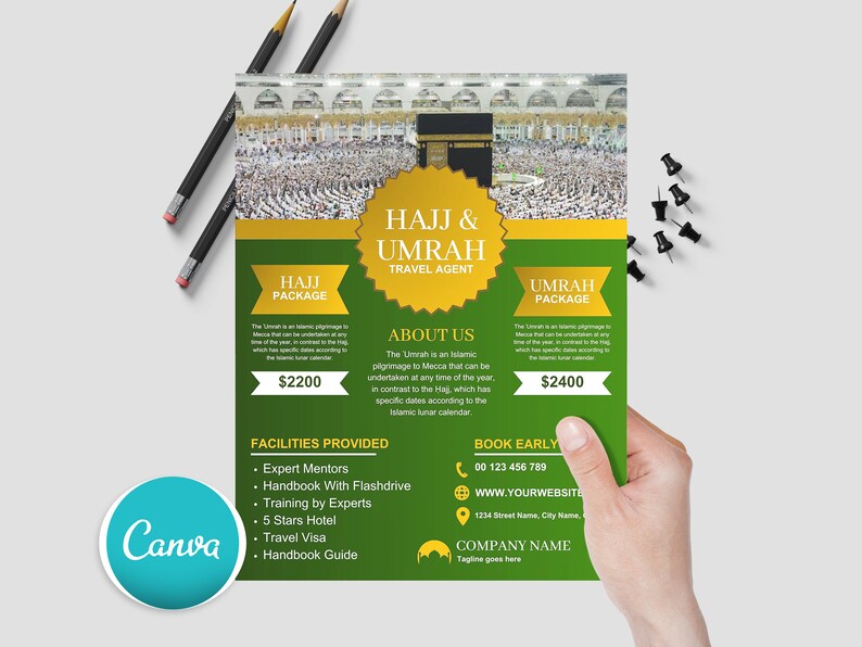 Hajj Flyer, Printable Hajj Umrah Flyer Design, DIY Canva Eid Mubarak ...