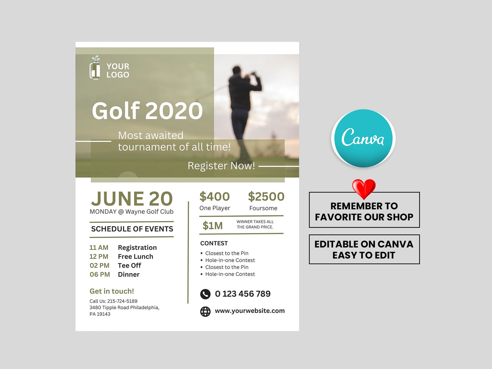 Golf Flyer, Golf Club Template, DIY Canva Golf Match Poster Template ...
