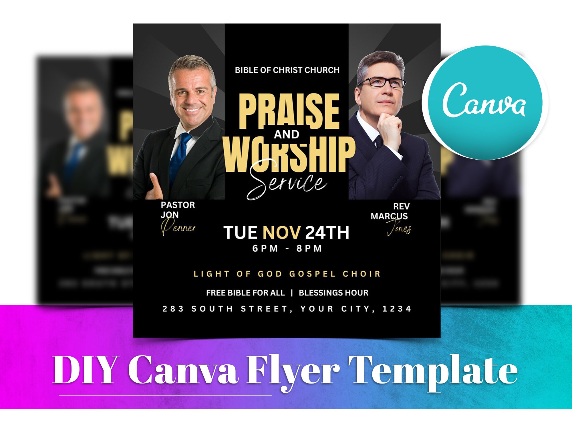 Church Flyer, Church Event Flyer, DIY Canva Church Program Flyer ...