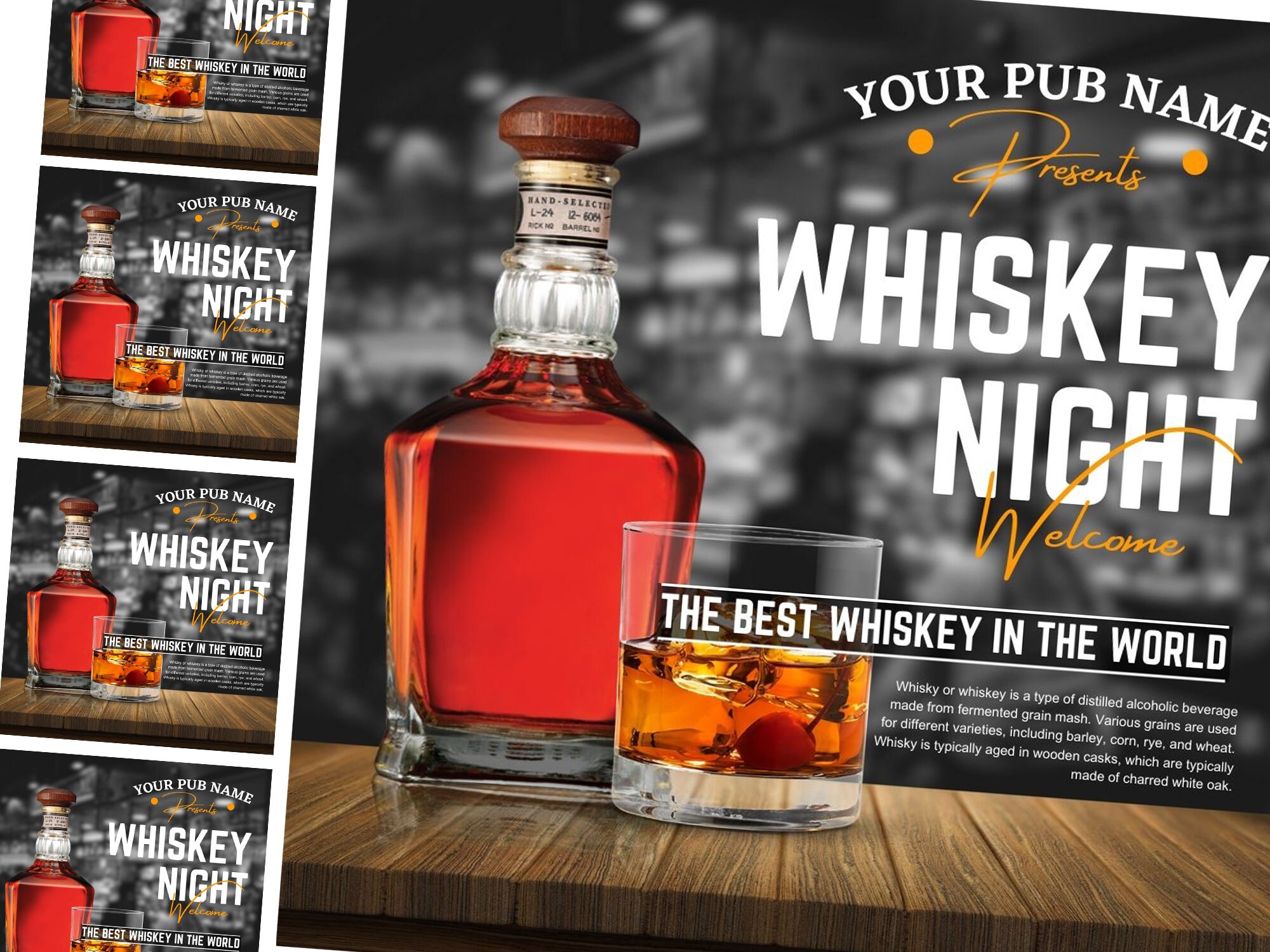 Whiskey Night Flyer, Whiskey Party Template, DIY Canva Bar Post ...