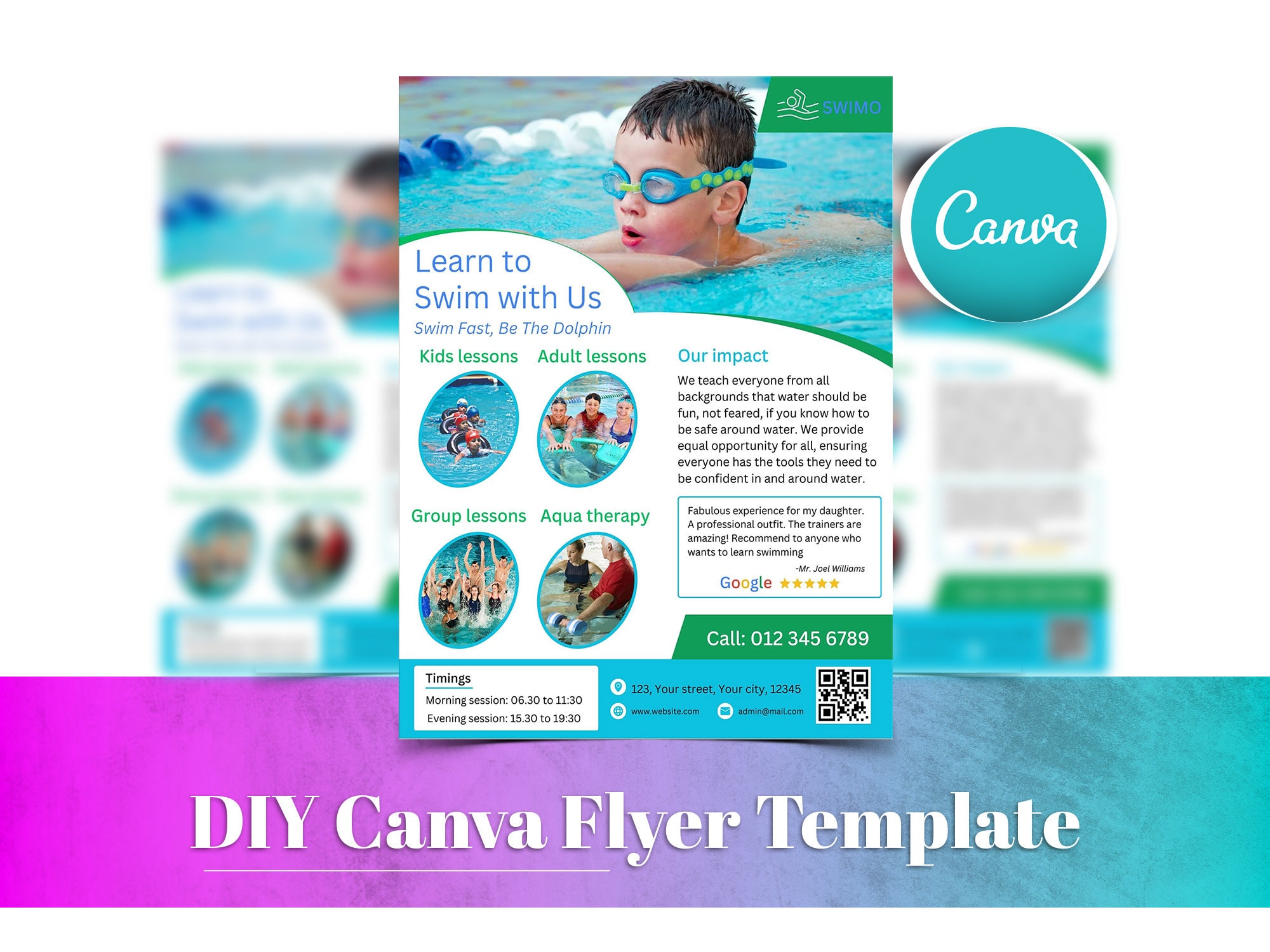 Swimming Lessons Flyer, Editable Flyer , Canva Template, Swimming ...