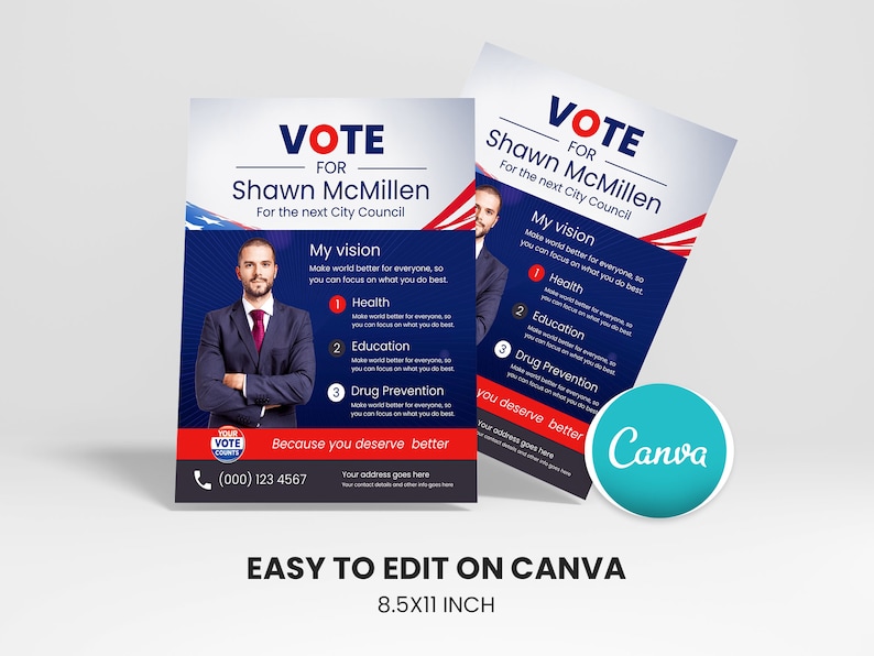 Election Flyer, Printable Election Card Design, DIY Canva Election ...
