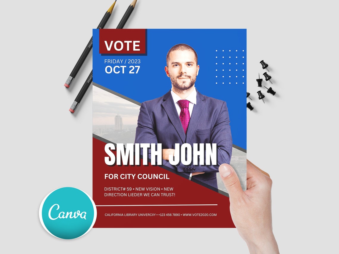 Election Flyer, Printable Election Card Design, DIY Canva Election ...