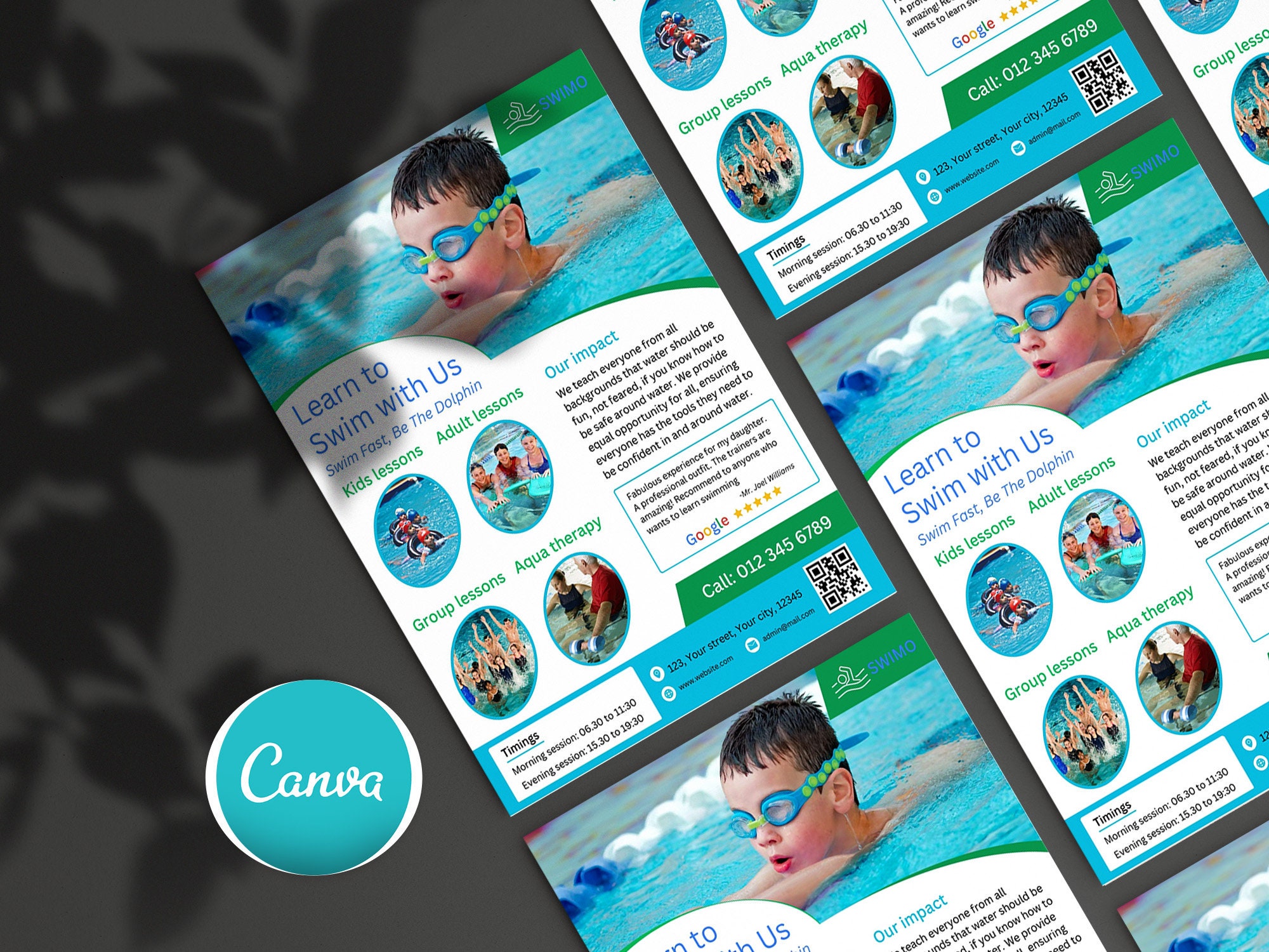 Swimming Lessons Flyer, Editable Flyer , Canva Template, Swimming ...