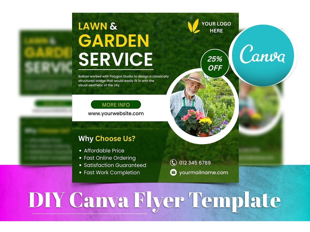 Lawn Care Flyer, Lawn Mowing Design, DIY Canva Garden Care Service ...
