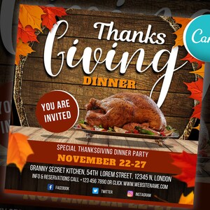 Thanksgiving Card Flyer, Printable Thanksgiving Dinner Invitation ...