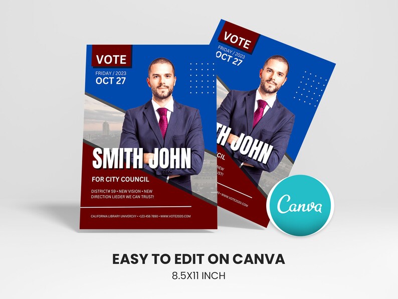 Election Flyer, Printable Election Card Design, DIY Canva Election ...