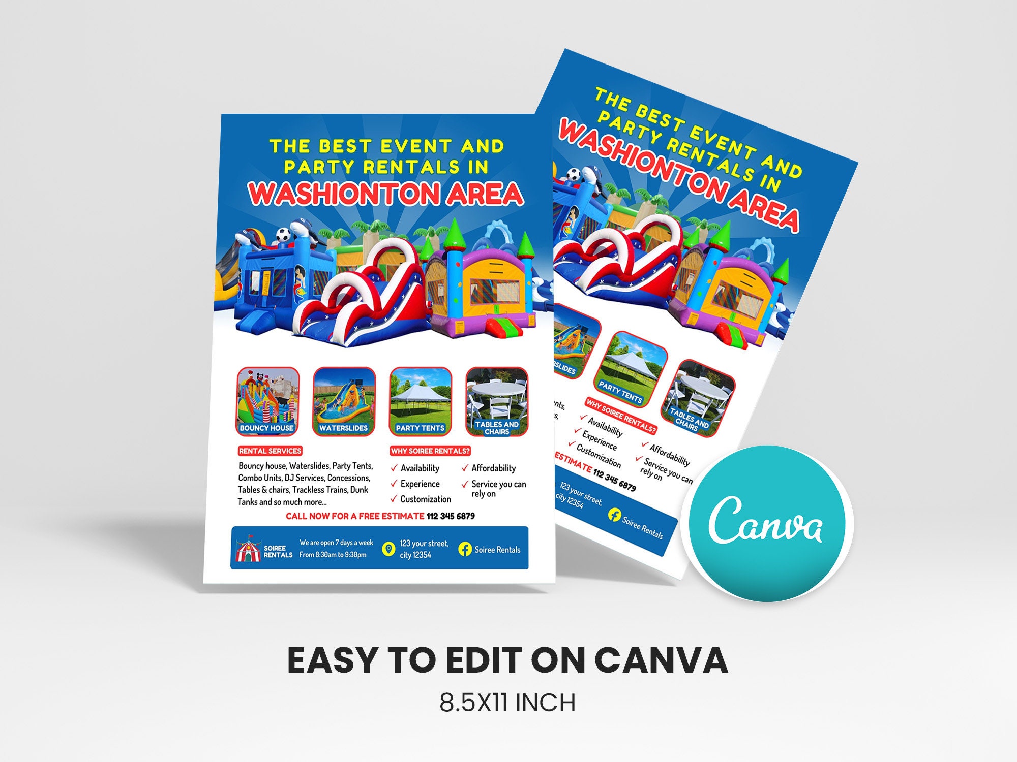 Party Rental Flyer, Editable Flyer Design, DIY Canva Poster Template ...