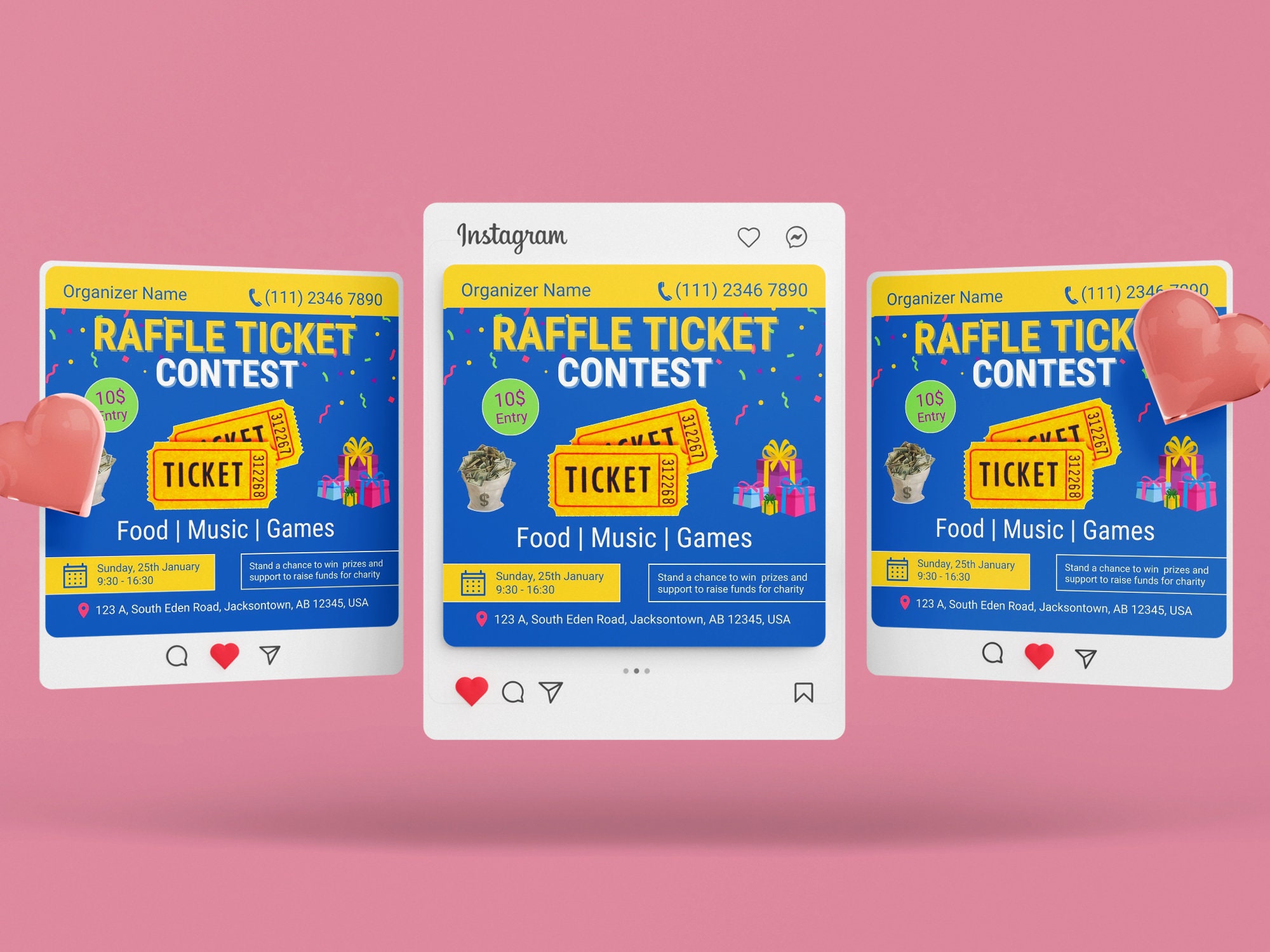 Folleto de rifa, concurso de rifa, diseño de volante editable ...