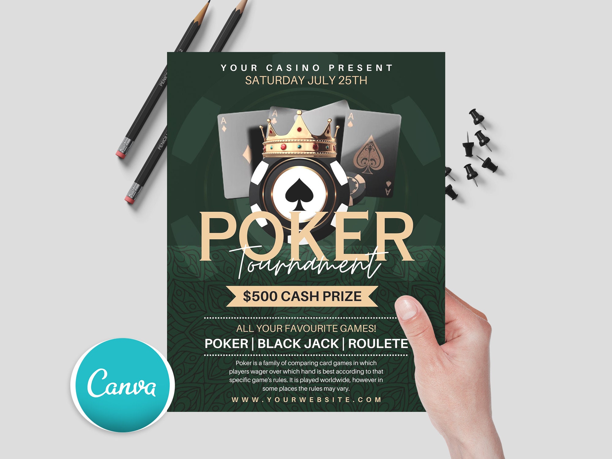Poker Flyer, Poker Tournament Design, DIY Canva Poker Event Poster ...