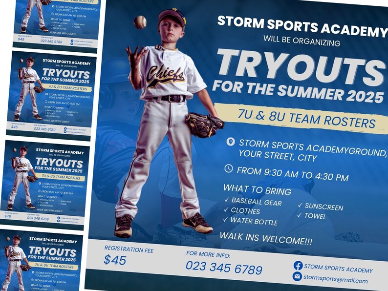 Baseball Tryouts Flyer, DIY Canva Baseball Camp Template, Editable ...