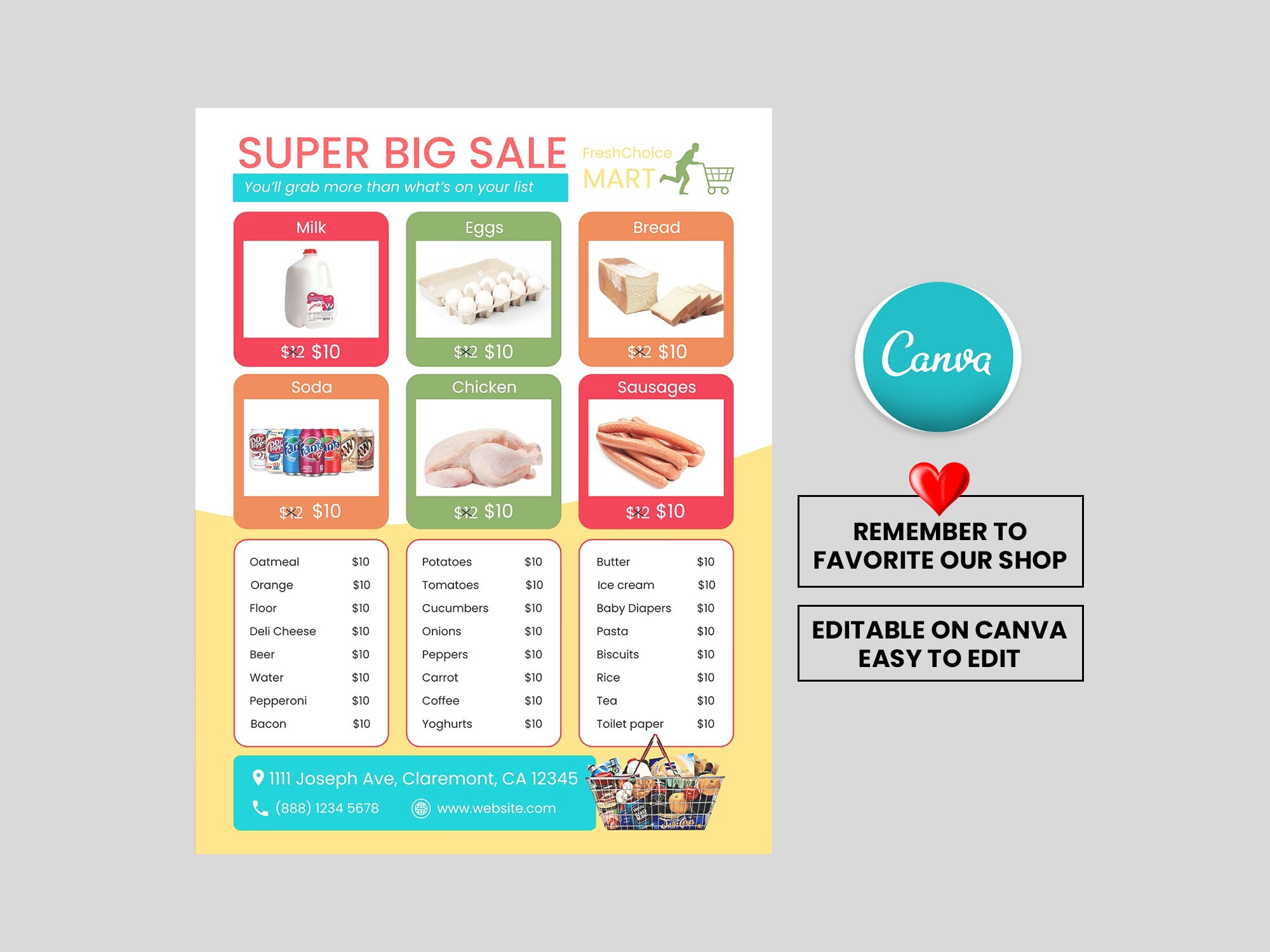 Supermarket Flyer Grocery Flyer Editable Flyer DIY Canva - Etsy