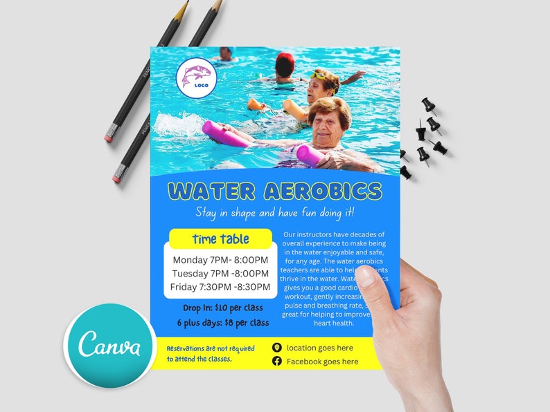 Water Aerobics Flyer, Editable Flyer, DIY Canva Template, Water ...
