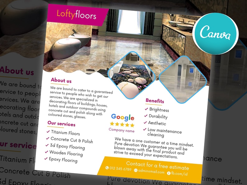 Epoxy Flooring Flyer, DIY Canva Flooring Service Template, Editable ...