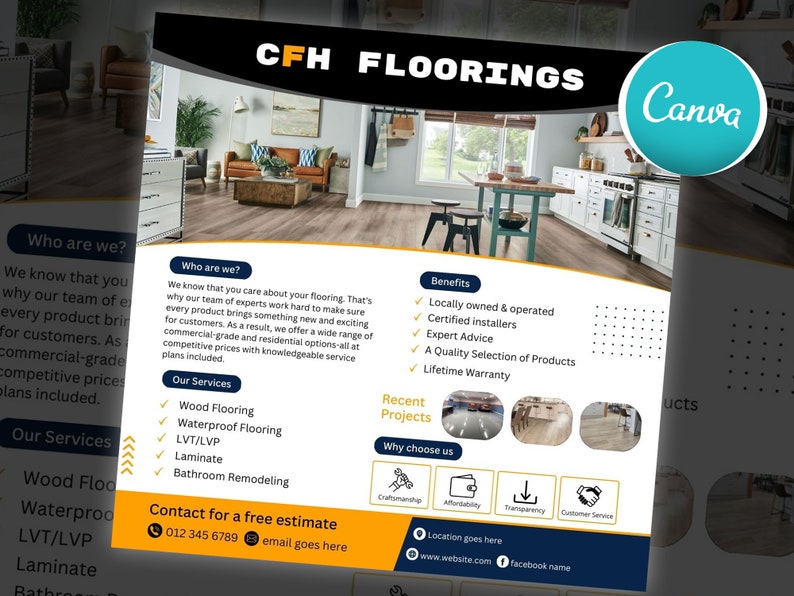 Epoxy Flooring Flyer, DIY Canva Flooring Service Template, Editable ...