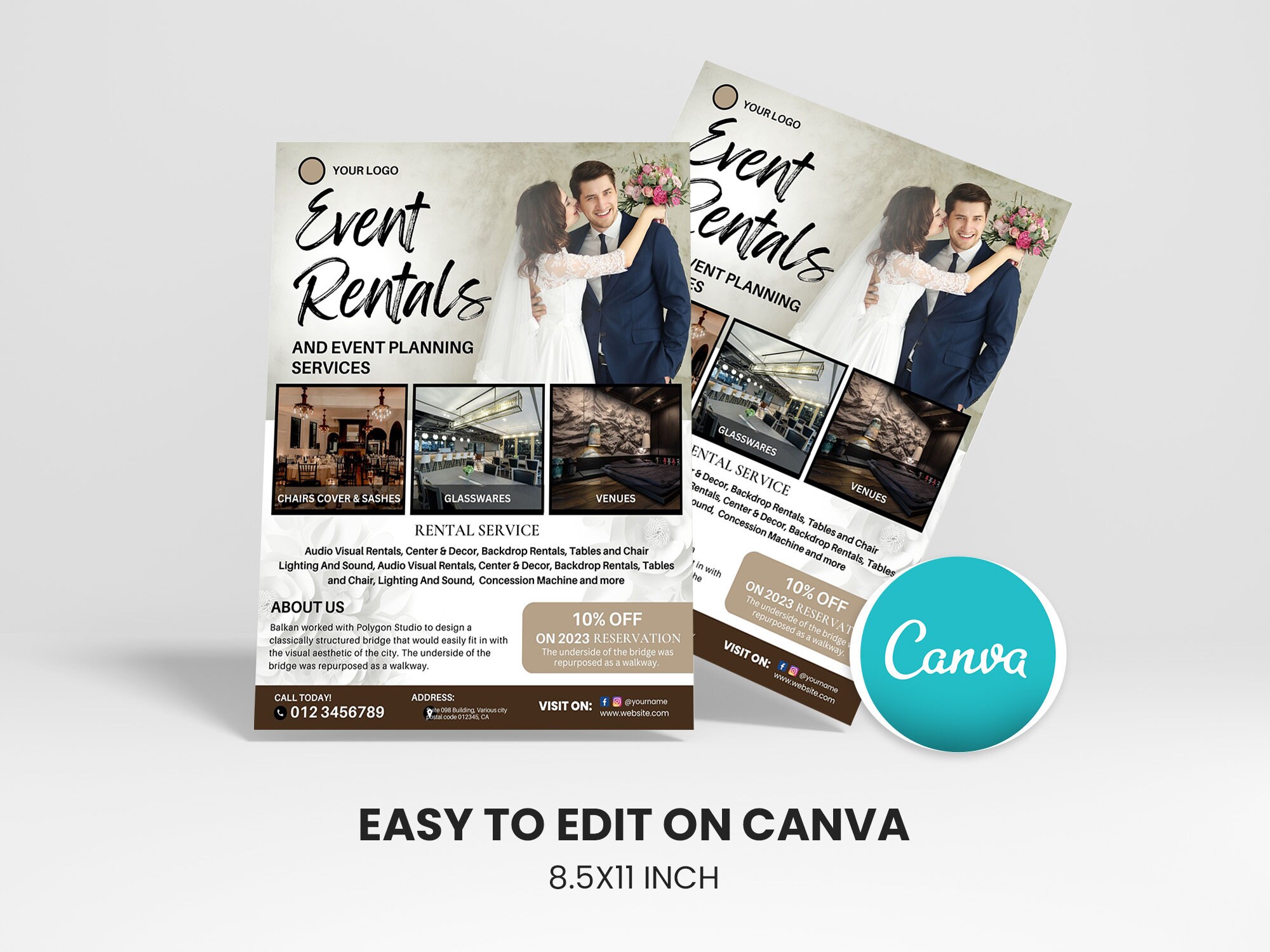 Wedding Venue Flyer, Event Venue, Editable Flyer Design, DIY Canva ...