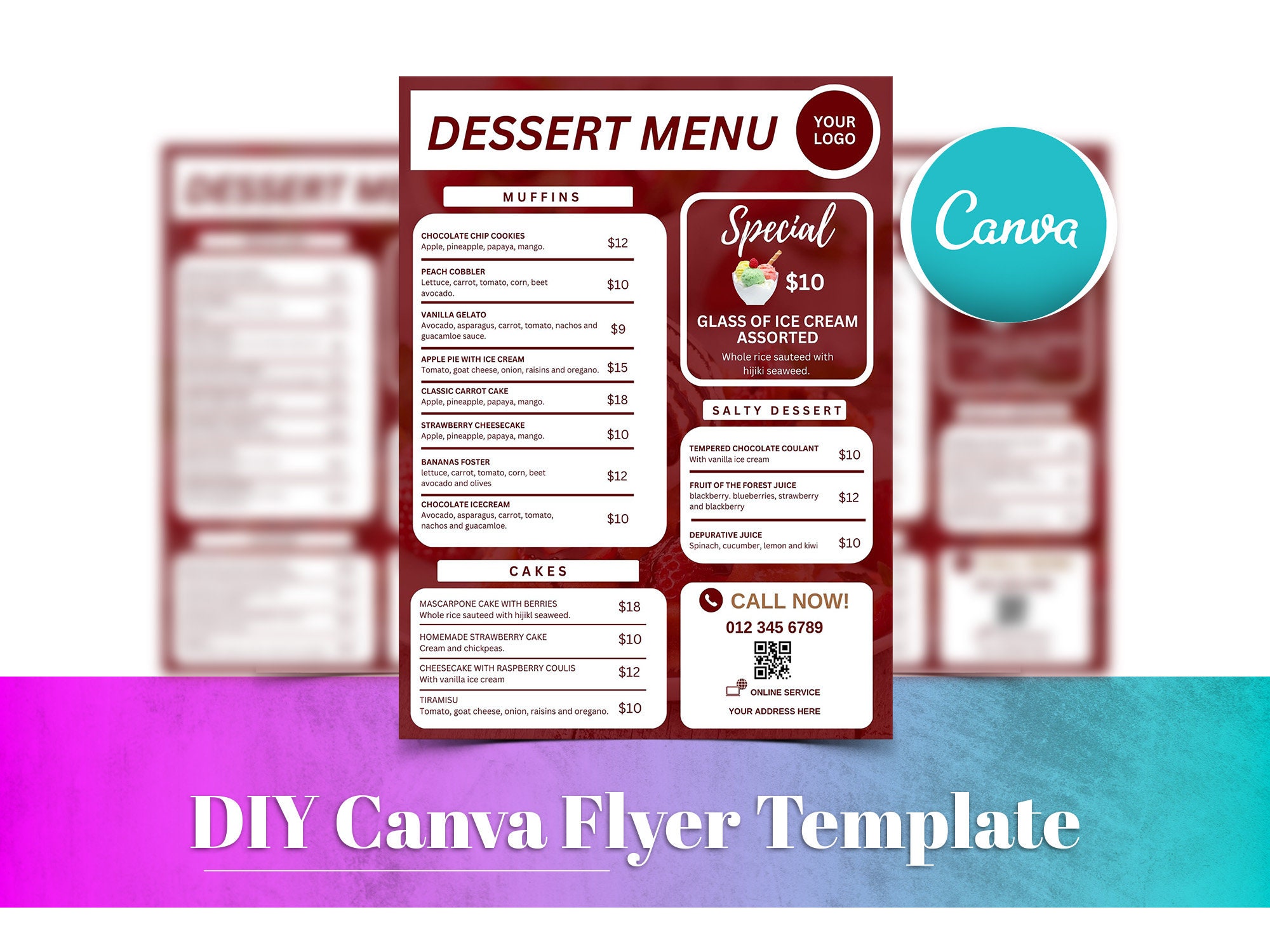 Dessert Menu Flyer, Food Sale Flyer, Restaurant Flyer, DIY Canva Price ...