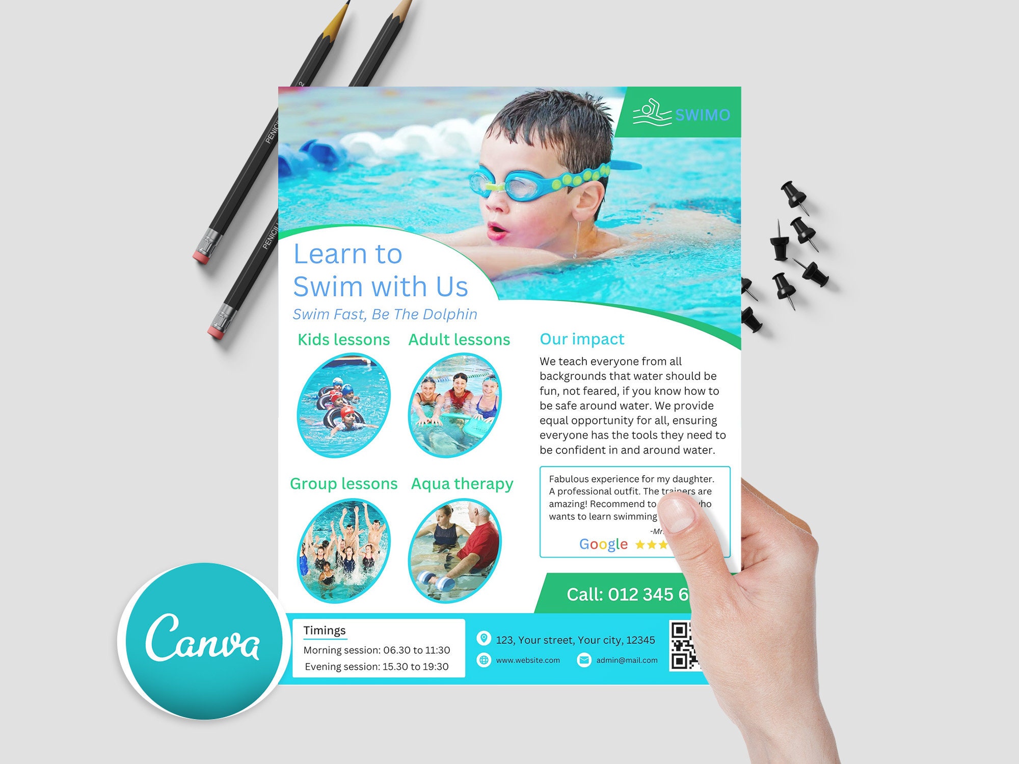 Swimming Lessons Flyer, Editable Flyer , Canva Template, Swimming ...
