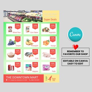 Supermarket Flyer Grocery Flyer Editable Flyer DIY Canva - Etsy