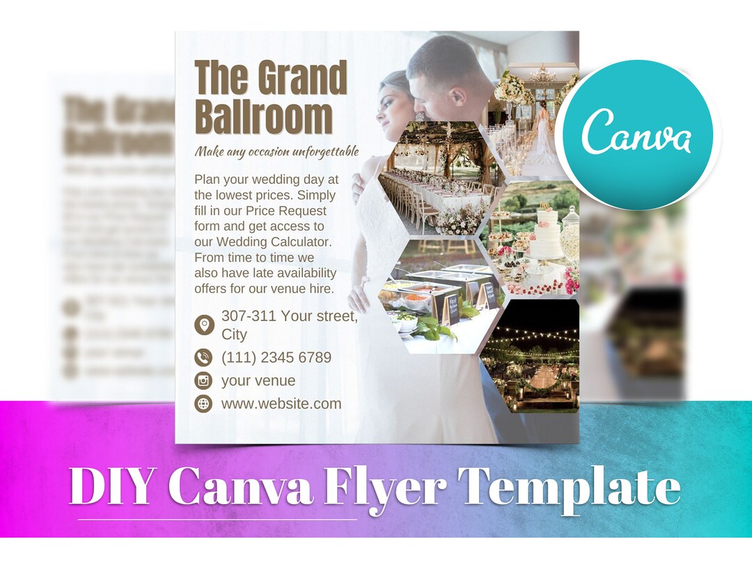 Wedding Venue Flyer, Event Venue, Editable Flyer Design, DIY Canva ...
