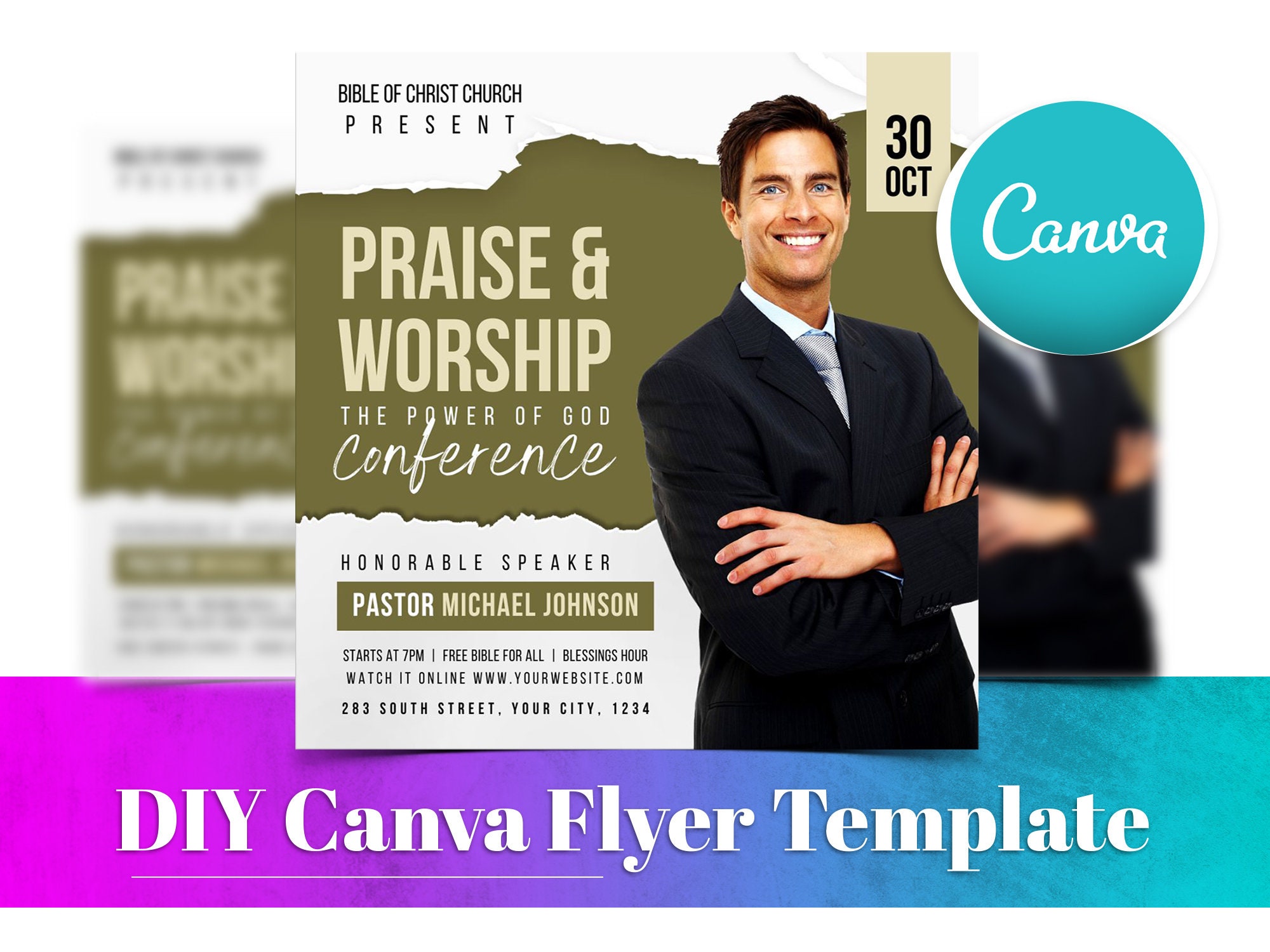 Church Flyer, Church Event Flyer, DIY Canva Church Program Flyer ...