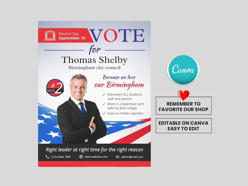 Election Flyer, Printable Election Card Design, DIY Canva Election ...