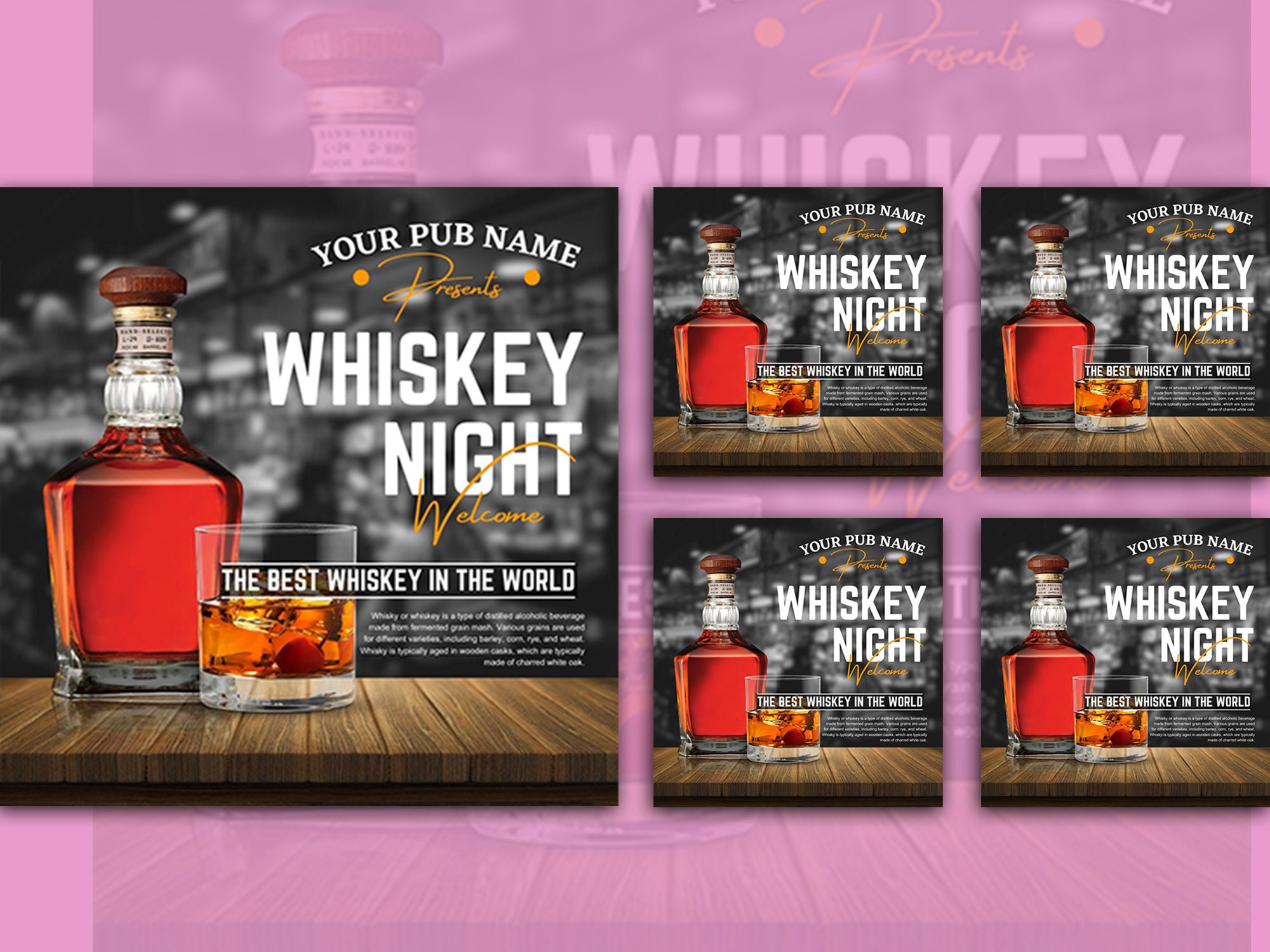 Whiskey Night Flyer, Whiskey Party Template, DIY Canva Bar Post ...