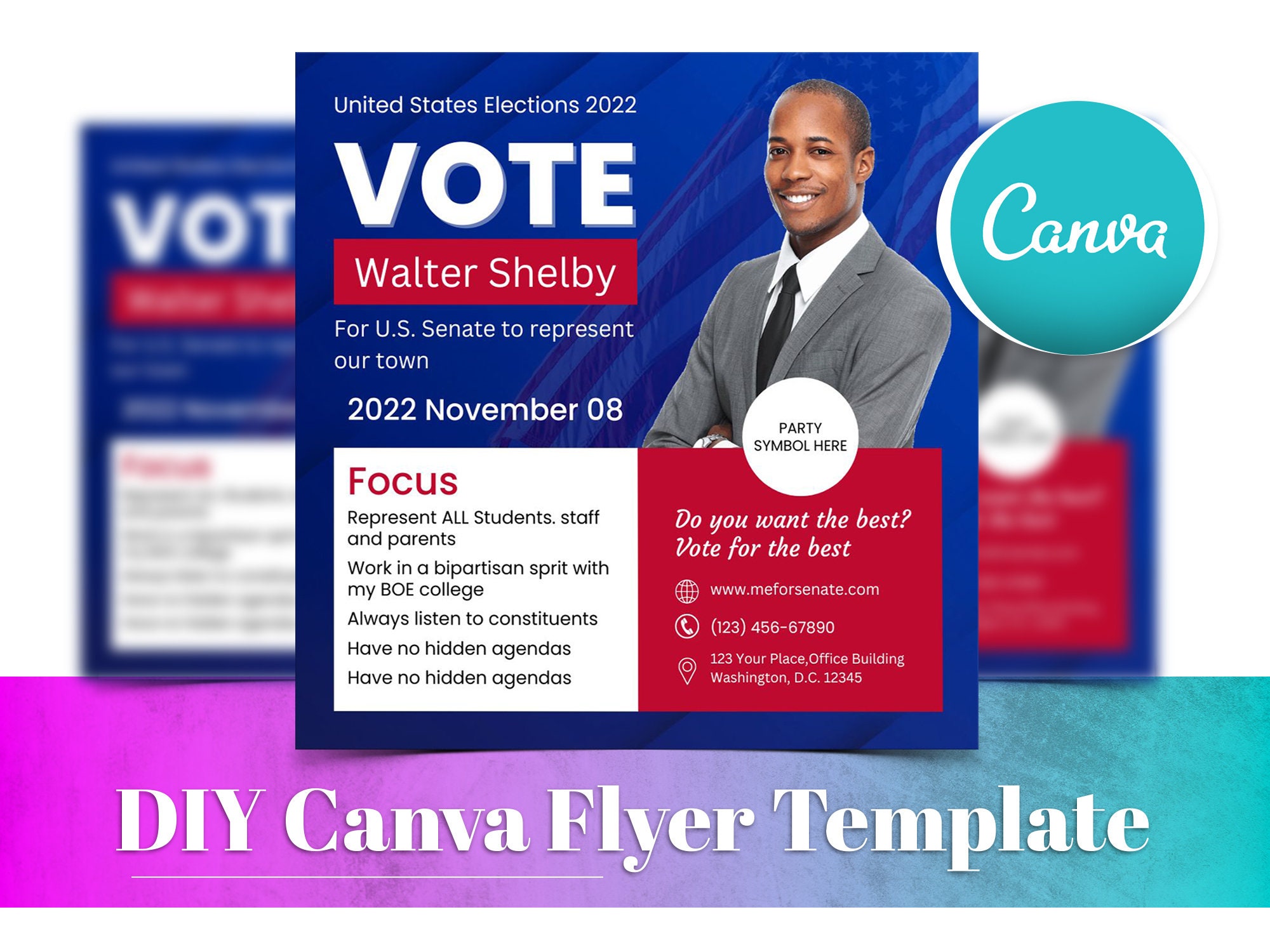 Election Flyer, Printable Election Card Design, DIY Canva Election ...