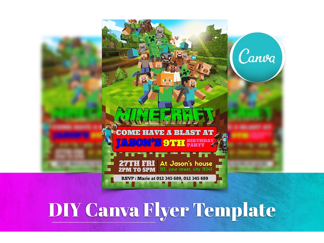 Minecraft Birthday Invitation, DIY Canva Birthday Invitation Card ...