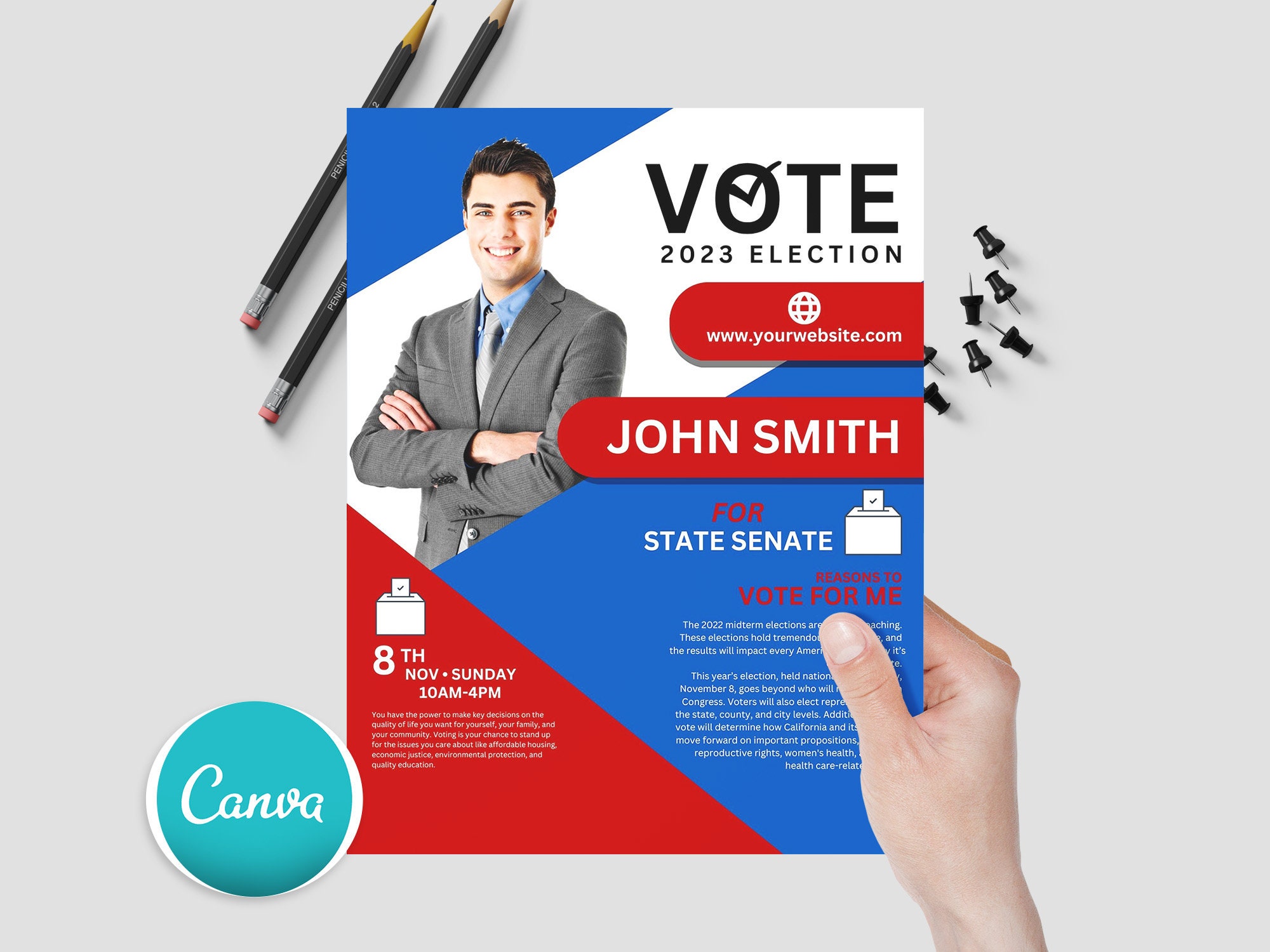 Election Flyer, Printable Election Card Design, DIY Canva Election ...