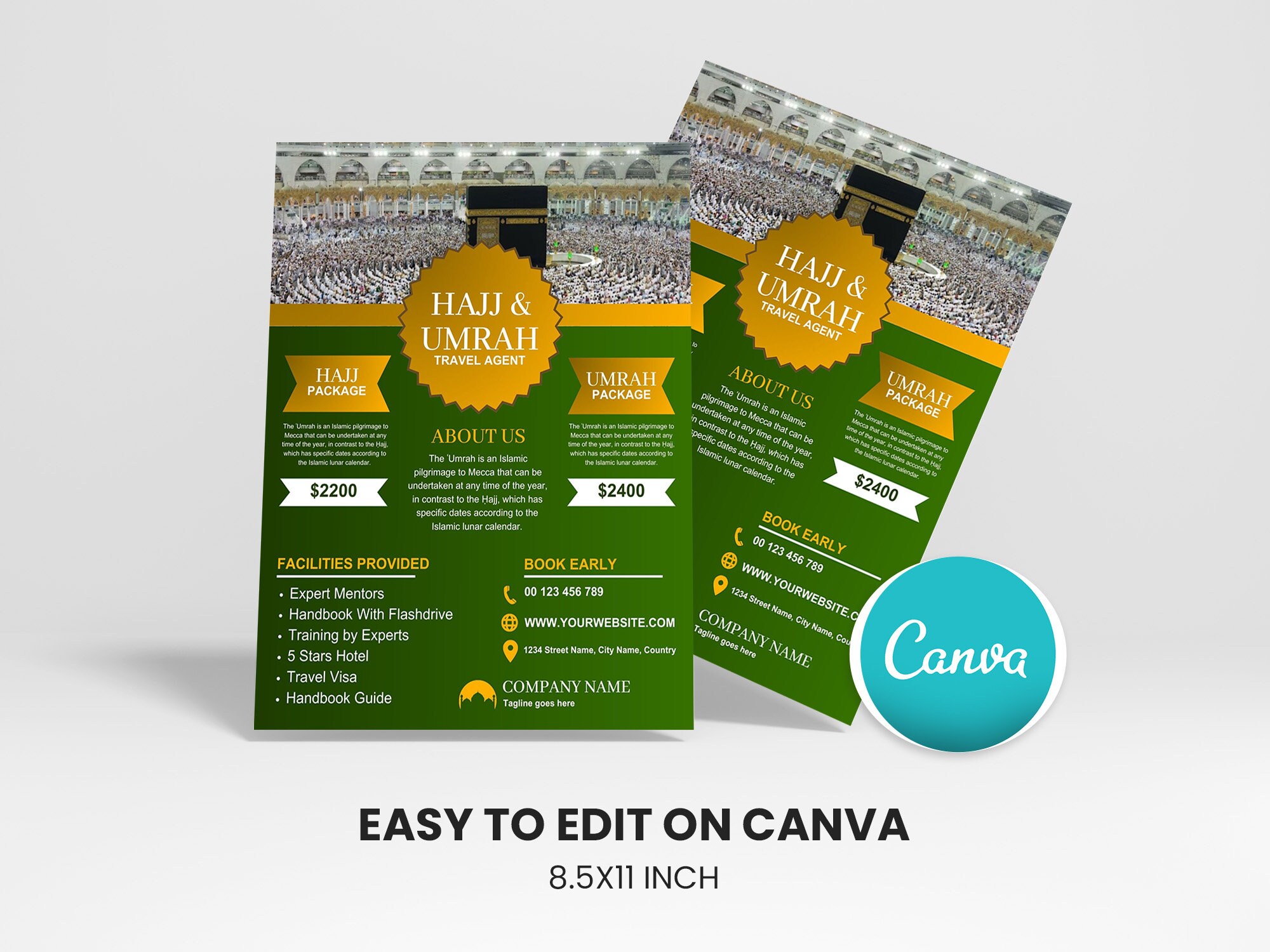 Hajj Flyer, Printable Hajj Umrah Flyer Design, DIY Canva Eid Mubarak ...