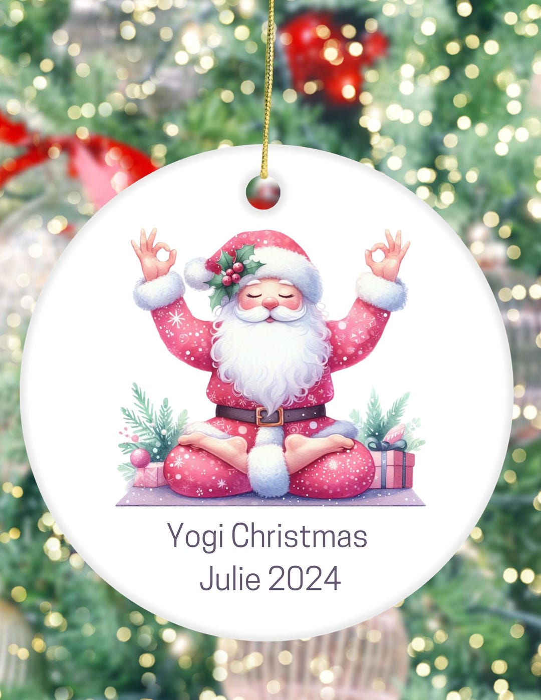 Yoga Christmas Ornament Yogi Santa Christmas Ornament Personalized ...