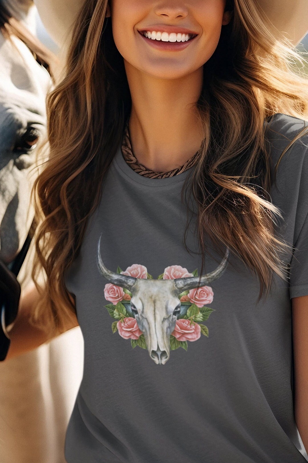 Boho Cowgirl Shirt,boho Shirt,bull Skull Shirt, Cowgirl,western Shirt ...