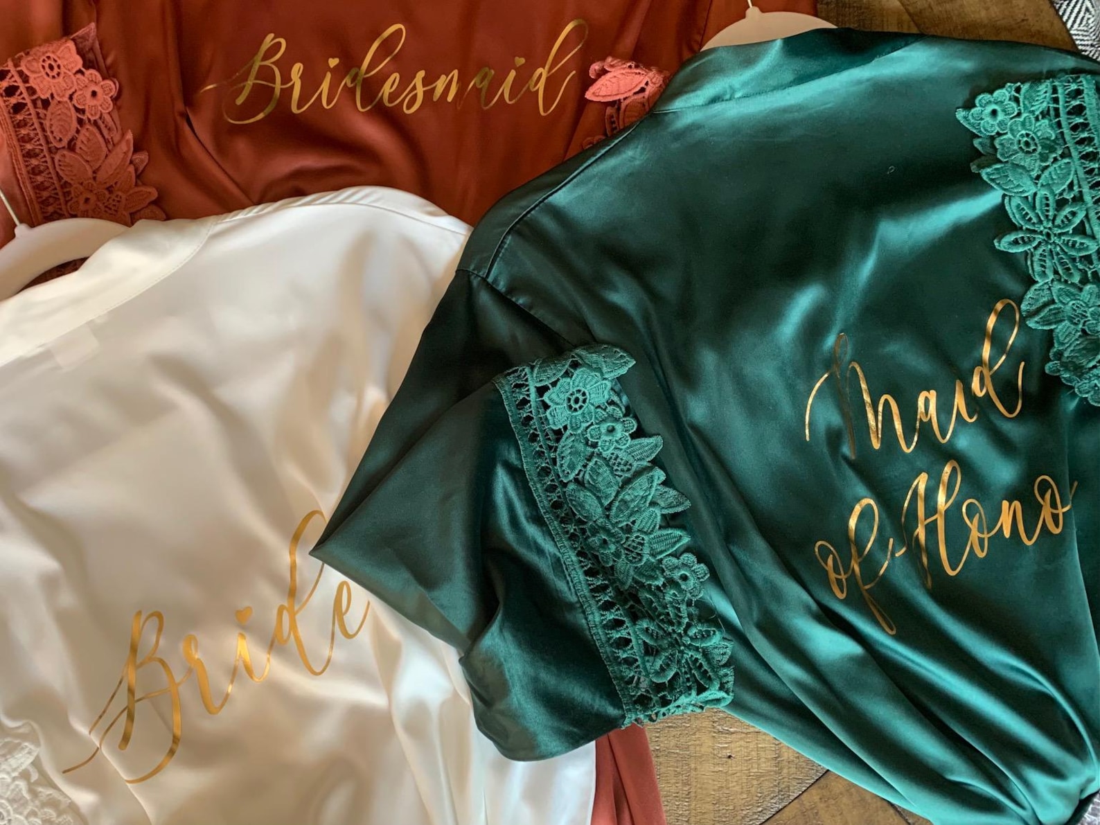 Bridesmaid Robes, Lace Trim, Monogrammed Wedding Robes, Bridal Party ...