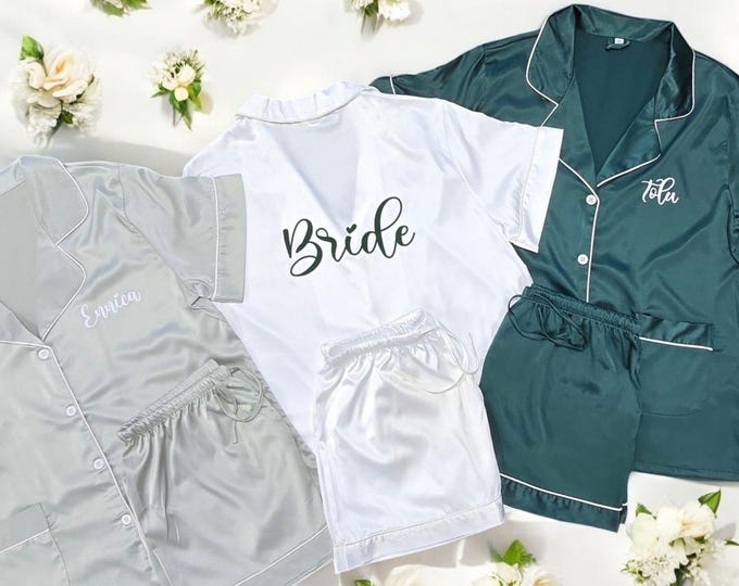 Forest Green Bridesmaid Pajamas Set | Silky Satin Pajama Sets in 14 ...