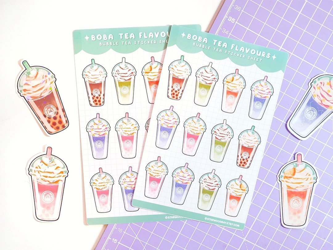Boba Tea Flavours Sticker Sheet | Bubble Tea Themed | Decorative ...