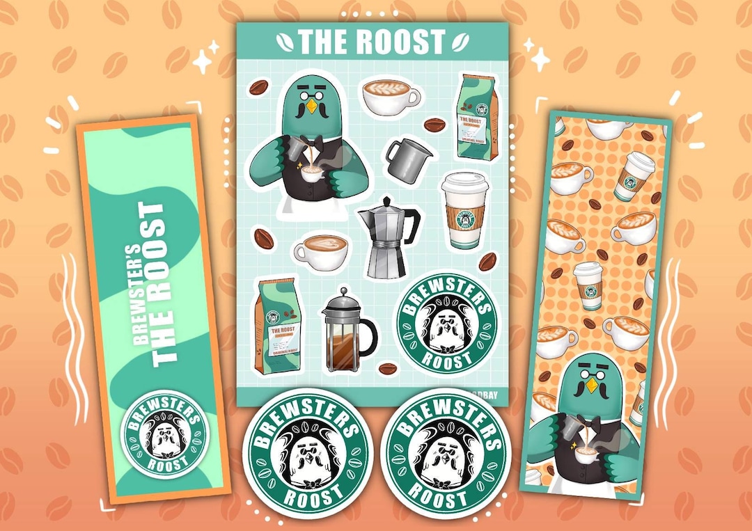 Brewster Bundle the Roost Coffee, Sticker Sheet, Bookmark, Animal ...