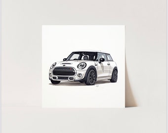 Modern British Racing Green Mini Cooper Watercolour - Digital Download ...