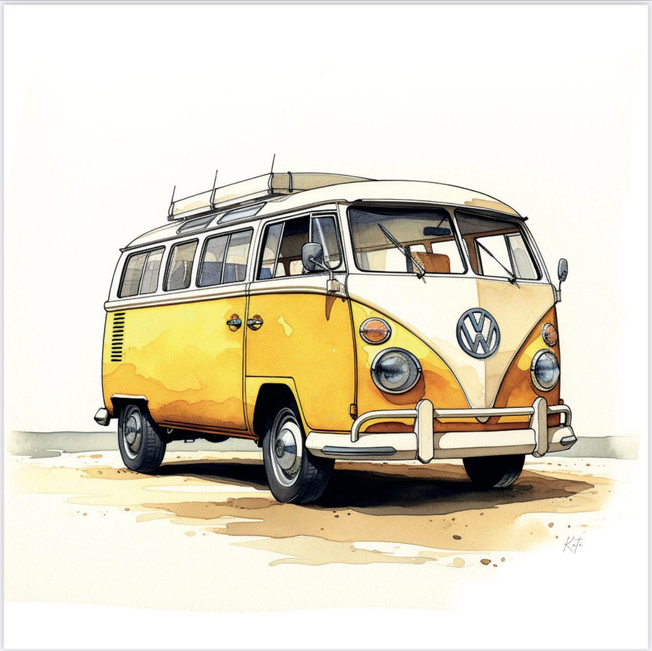 Watercolour VW Classic Camper Digital Art, Instant Download, Wall Decor ...