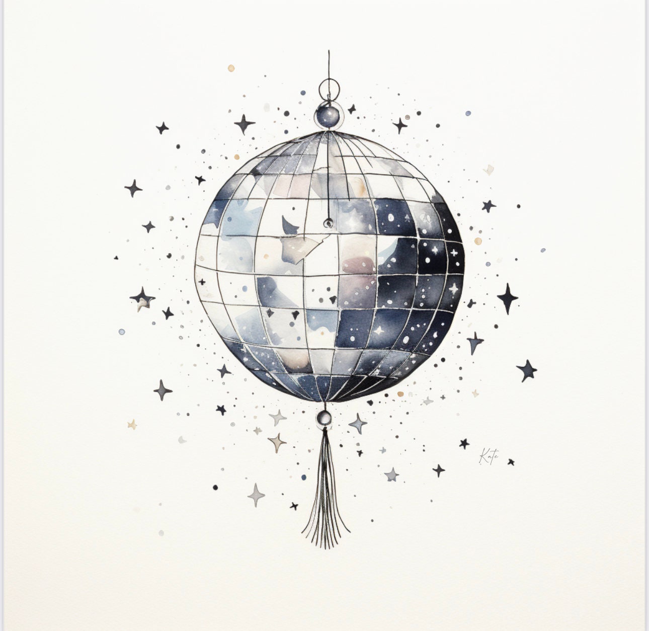 Watercolour Disco Ball Art Print Set | Instant Download | 10x10inch ...