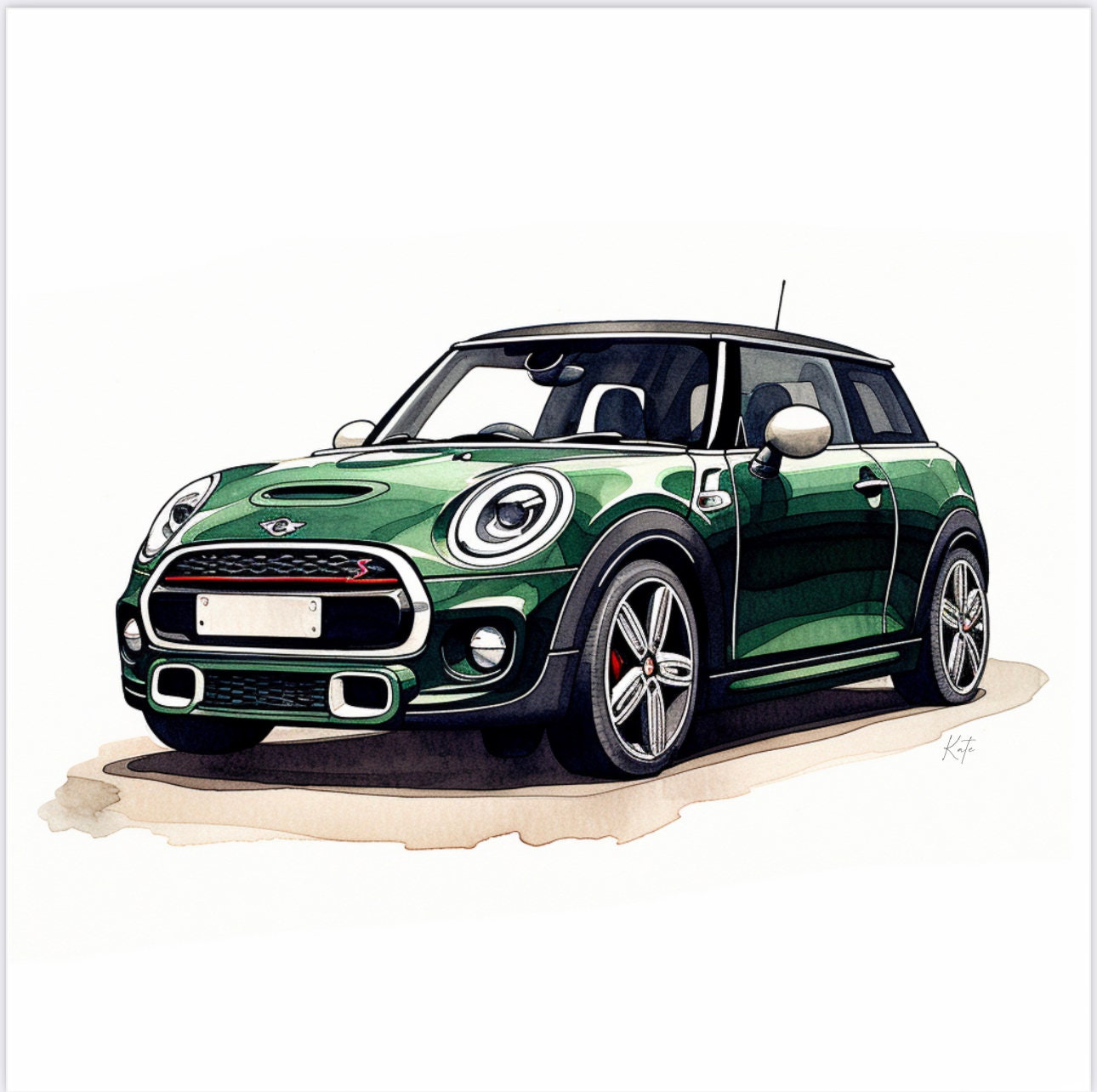 Modern British Racing Green Mini Cooper Watercolour - Digital Download ...