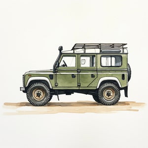 1975 Land Rover Defender Watercolor Art - Digital Download, Vintage Car ...