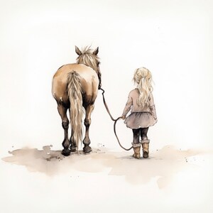 Little Girl and Horse Art Digital Download, Girl and Horse Card, Pony ...